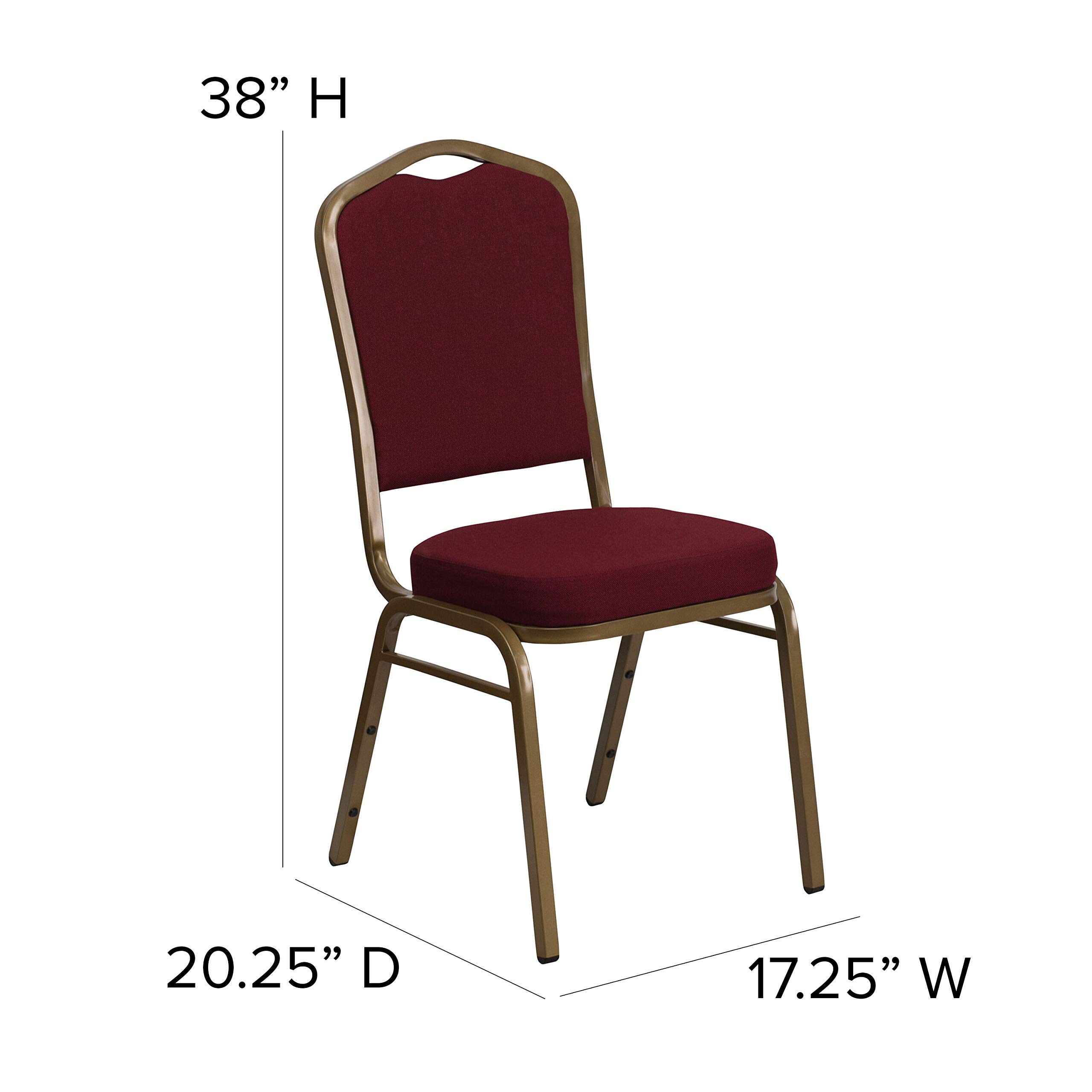 EMMA + OLIVER Crown Back Stacking Banquet Chair in Burgundy Fabric - Gold Frame