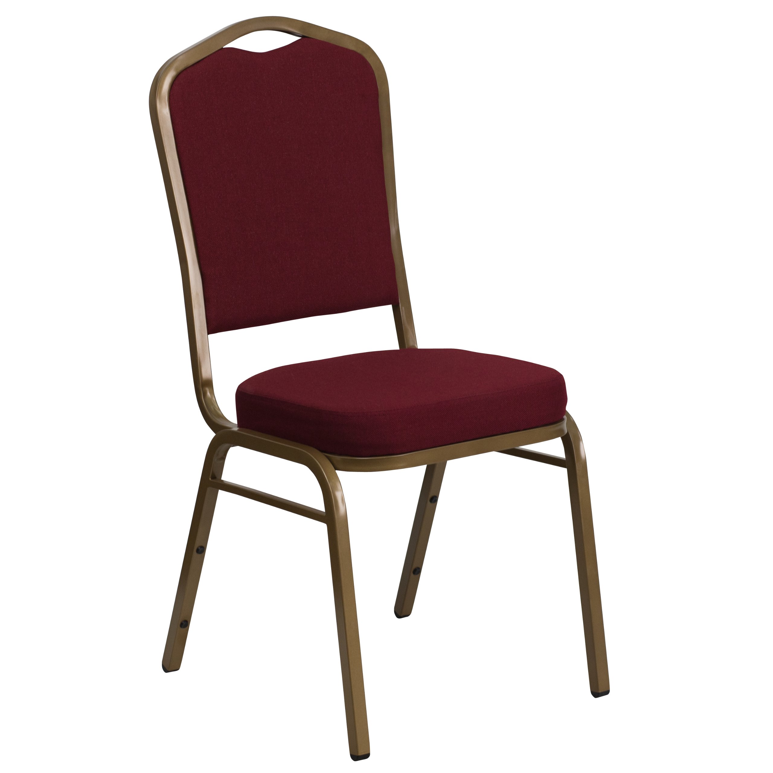 EMMA + OLIVER Crown Back Stacking Banquet Chair in Burgundy Fabric - Gold Frame