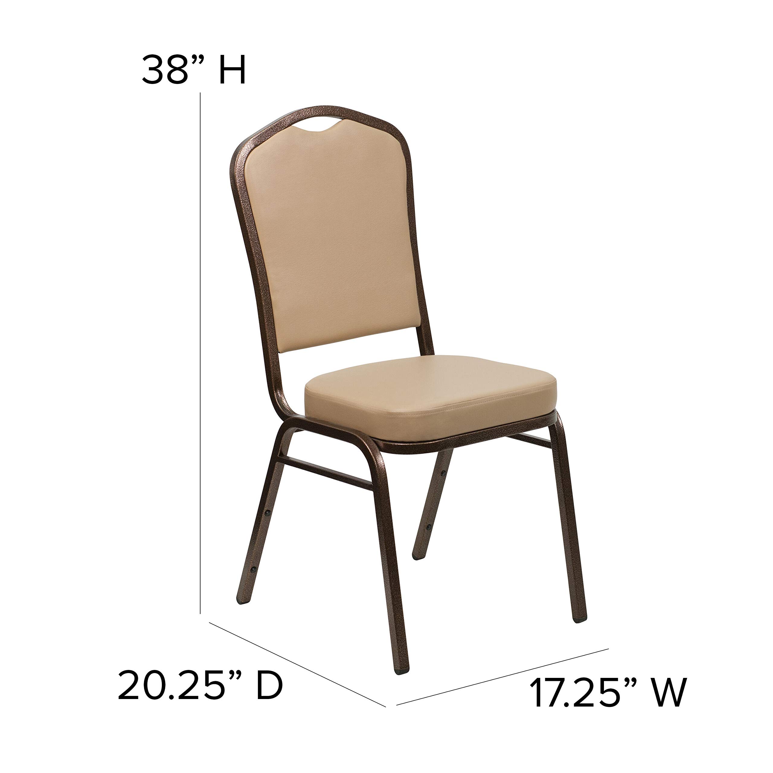 EMMA + OLIVER Crown Back Stacking Banquet Chair in Tan Vinyl - Copper Vein Frame