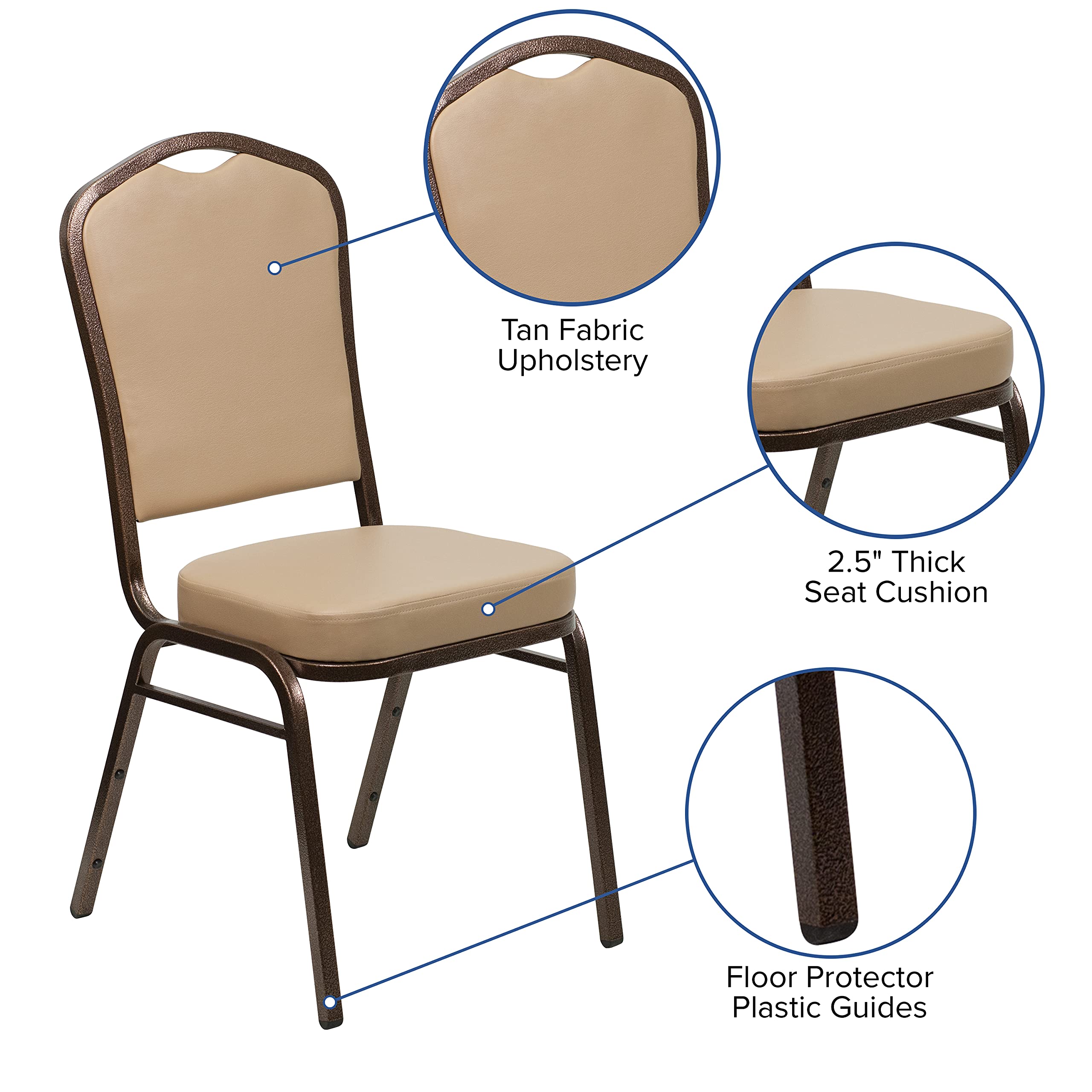 EMMA + OLIVER Crown Back Stacking Banquet Chair in Tan Vinyl - Copper Vein Frame