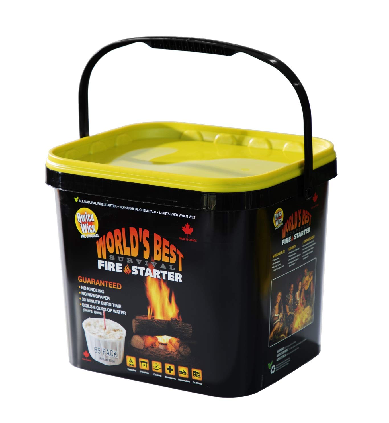 Qwick Wick Fire Starters - 65 Pack with Storage Bucket - Great for Fireplace, Wood Stoves, Camp Fires