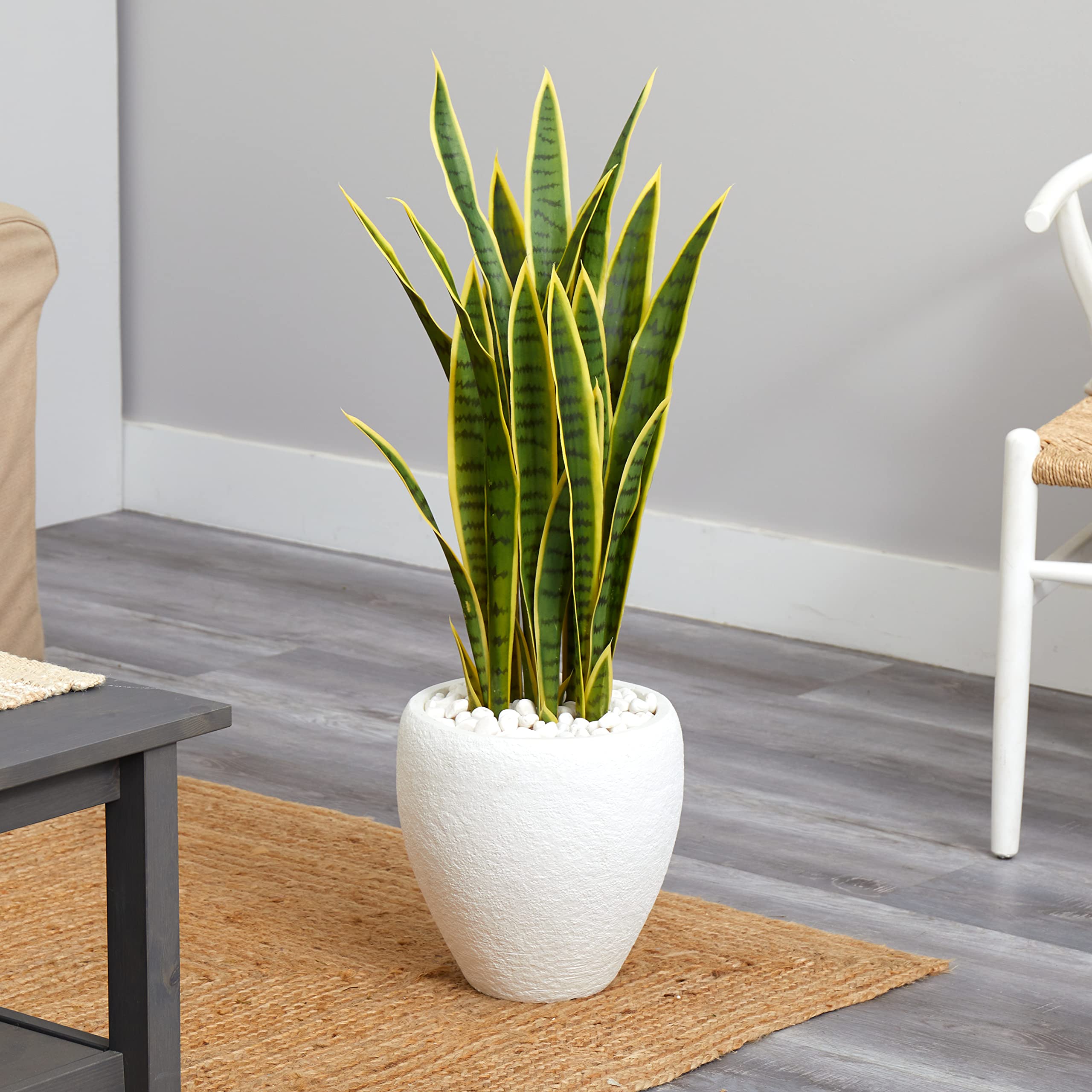 Nearly Natural 33in. Sansevieria Artificial Plant in White Planter