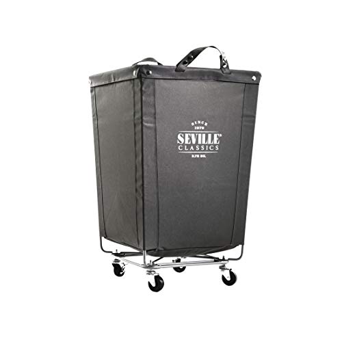 Seville Classics Large Commercial Heavy Duty Rolling Steel Frame Laundry Hamper Canvas Cart Bin w/Wheels for Hotel, Home, Closet, Bedroom (Patented), 18.1" D x 18.1" W, Gray