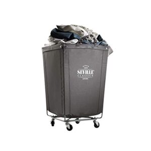 Seville Classics Large Commercial Heavy Duty Rolling Steel Frame Laundry Hamper Canvas Cart Bin w/Wheels for Hotel, Home, Closet, Bedroom (Patented), 18.1" D x 18.1" W, Gray