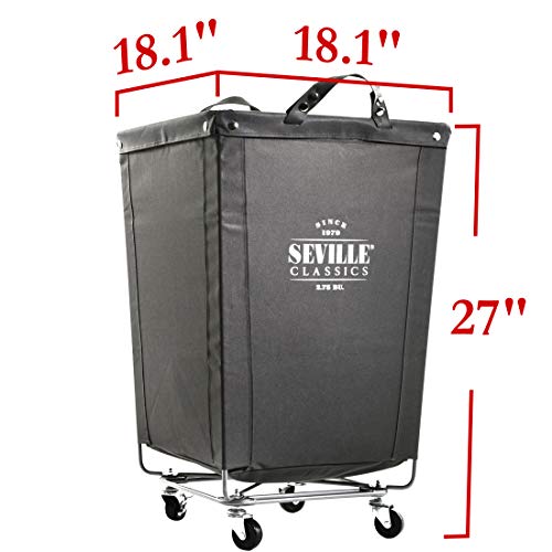 Seville Classics Large Commercial Heavy Duty Rolling Steel Frame Laundry Hamper Canvas Cart Bin w/Wheels for Hotel, Home, Closet, Bedroom (Patented), 18.1" D x 18.1" W, Gray