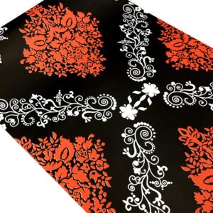 REDODECO Vintage Black Red Damask Adhesive Paper Shelf Liner Peel Stick Dresser Drawer Sticker Home Deco Wallpaper 17.7inch by 100inch