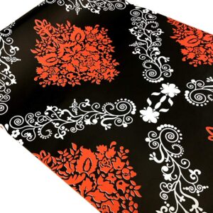 REDODECO Vintage Black Red Damask Adhesive Paper Shelf Liner Peel Stick Dresser Drawer Sticker Home Deco Wallpaper 17.7inch by 100inch