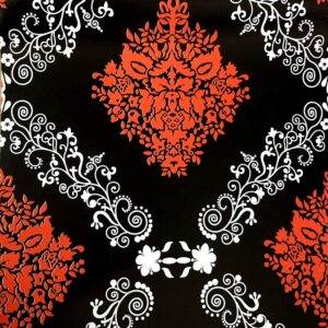 REDODECO Vintage Black Red Damask Adhesive Paper Shelf Liner Peel Stick Dresser Drawer Sticker Home Deco Wallpaper 17.7inch by 100inch