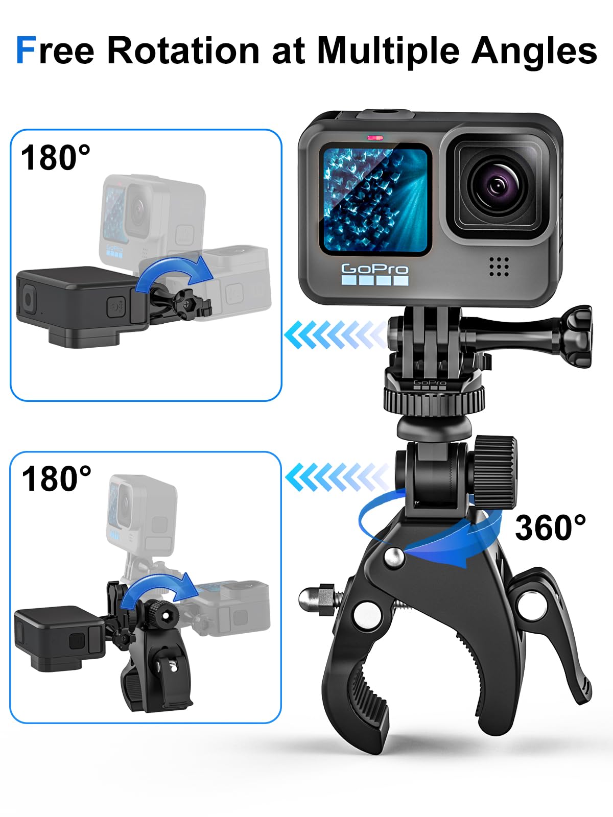 Kolasels Easy-Mounted Gun/Rod/Bow Camera Clamp Mount with 1/4 Thread for GoPro Hero 9/8/7/6/5/4/3+/3/2/1 Session Action Camera, Hunting Camera Accessory Fishing Pole Clamp