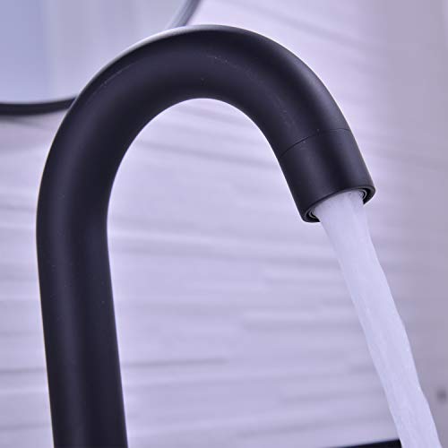 TRUSTMI 2-Handle 8 inch Widespread Bathroom Sink Faucet with Pop Up Drain and cUPC Faucet Supply Hoses, Matte Black Basin Faucet Mixer Taps