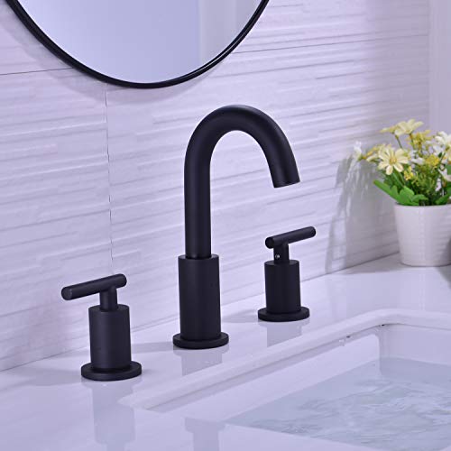 TRUSTMI 2-Handle 8 inch Widespread Bathroom Sink Faucet with Pop Up Drain and cUPC Faucet Supply Hoses, Matte Black Basin Faucet Mixer Taps