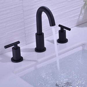 TRUSTMI 2-Handle 8 inch Widespread Bathroom Sink Faucet with Pop Up Drain and cUPC Faucet Supply Hoses, Matte Black Basin Faucet Mixer Taps