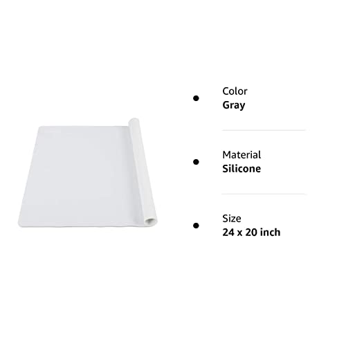 24 X 20inch X-Large Reusable Silicone Table Mat Child Kids Dinner Placemat Desk Countertop Waterproof Protector Heat Insulation Kitchen Pastry Rolling Dough Pad Tool (Grey)