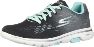 skechers women's go walk 5-alive sneaker, black/aqua, 8.5 m us