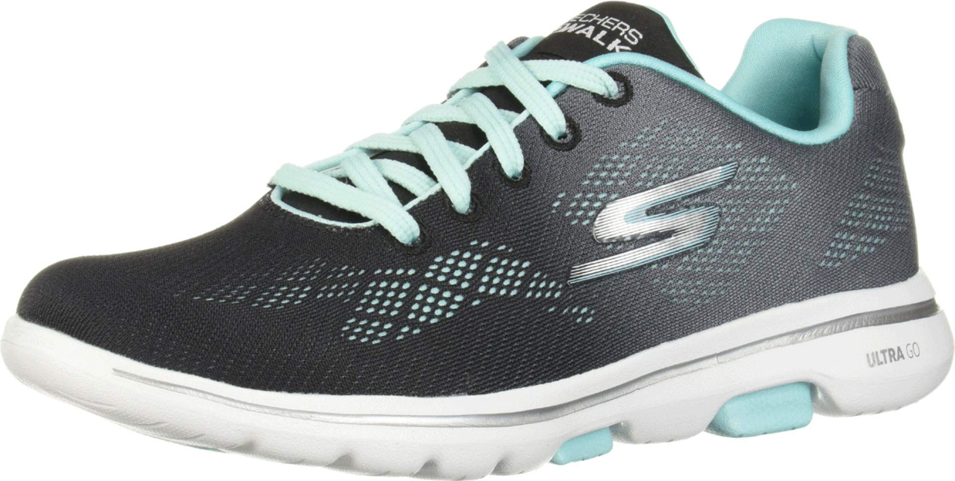 Skechers Women's Go Walk 5-Alive Sneaker, Black/Aqua, 8.5 M US