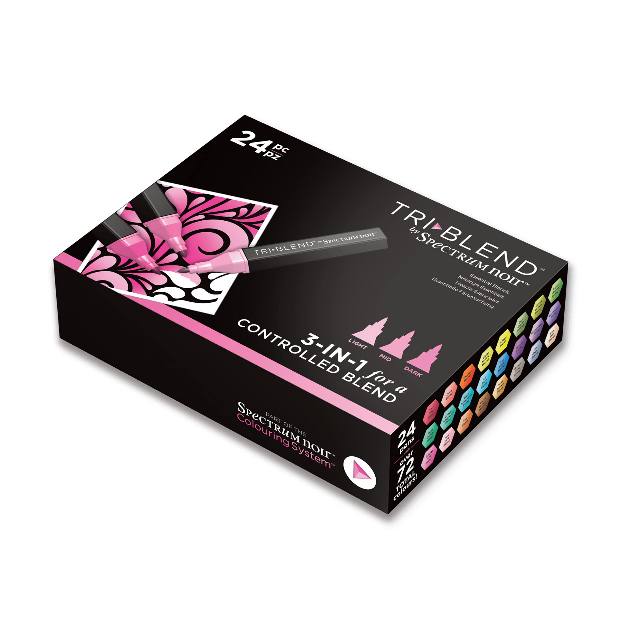 Spectrum Noir Triblend-Blendable Alcohol Marker Pens-Essential Blends-Set of 24, Multi