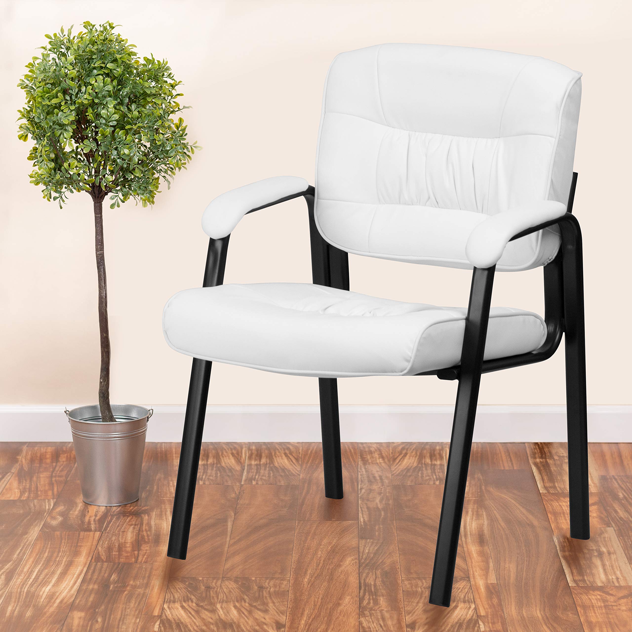 EMMA + OLIVER White LeatherSoft Executive Reception Chair with Black Metal Frame