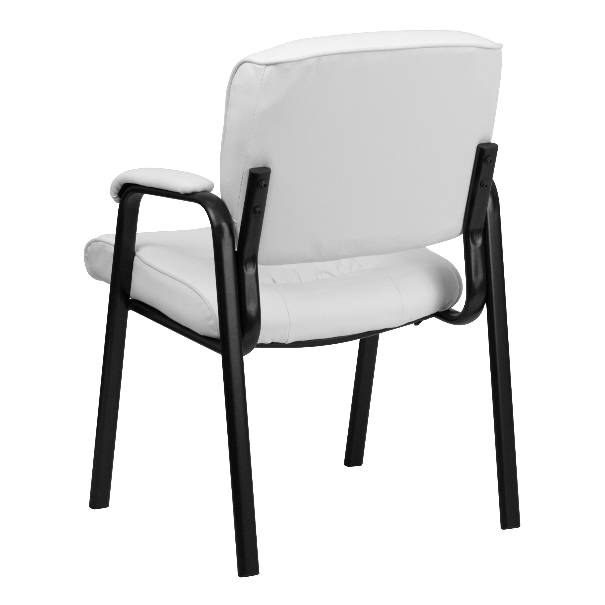 EMMA + OLIVER White LeatherSoft Executive Reception Chair with Black Metal Frame