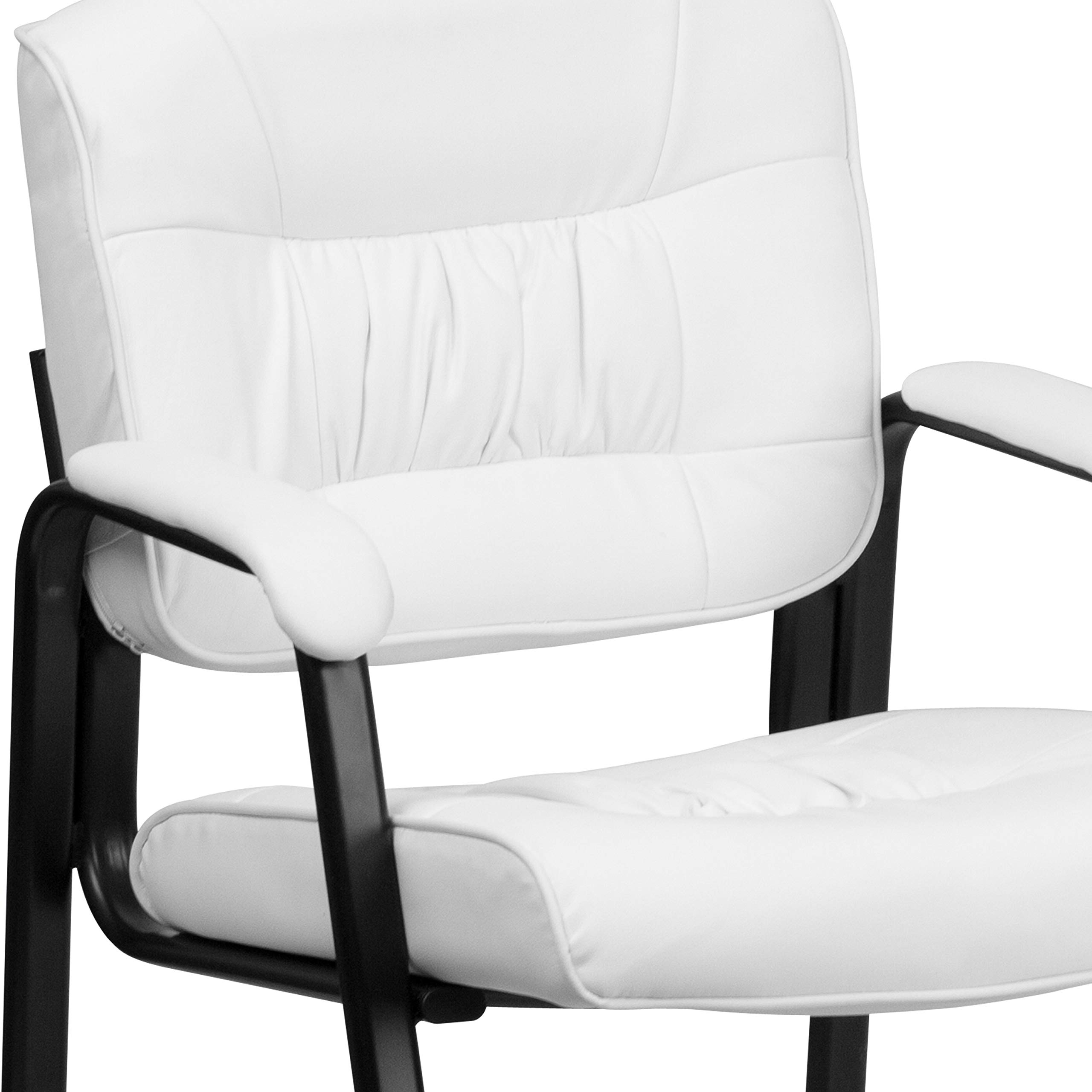 EMMA + OLIVER White LeatherSoft Executive Reception Chair with Black Metal Frame