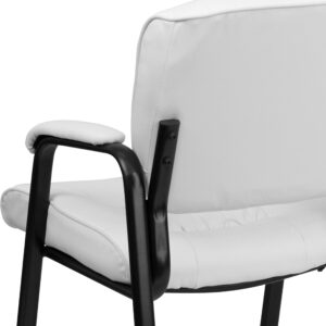 EMMA + OLIVER White LeatherSoft Executive Reception Chair with Black Metal Frame