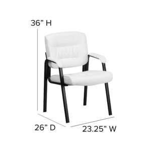 EMMA + OLIVER White LeatherSoft Executive Reception Chair with Black Metal Frame