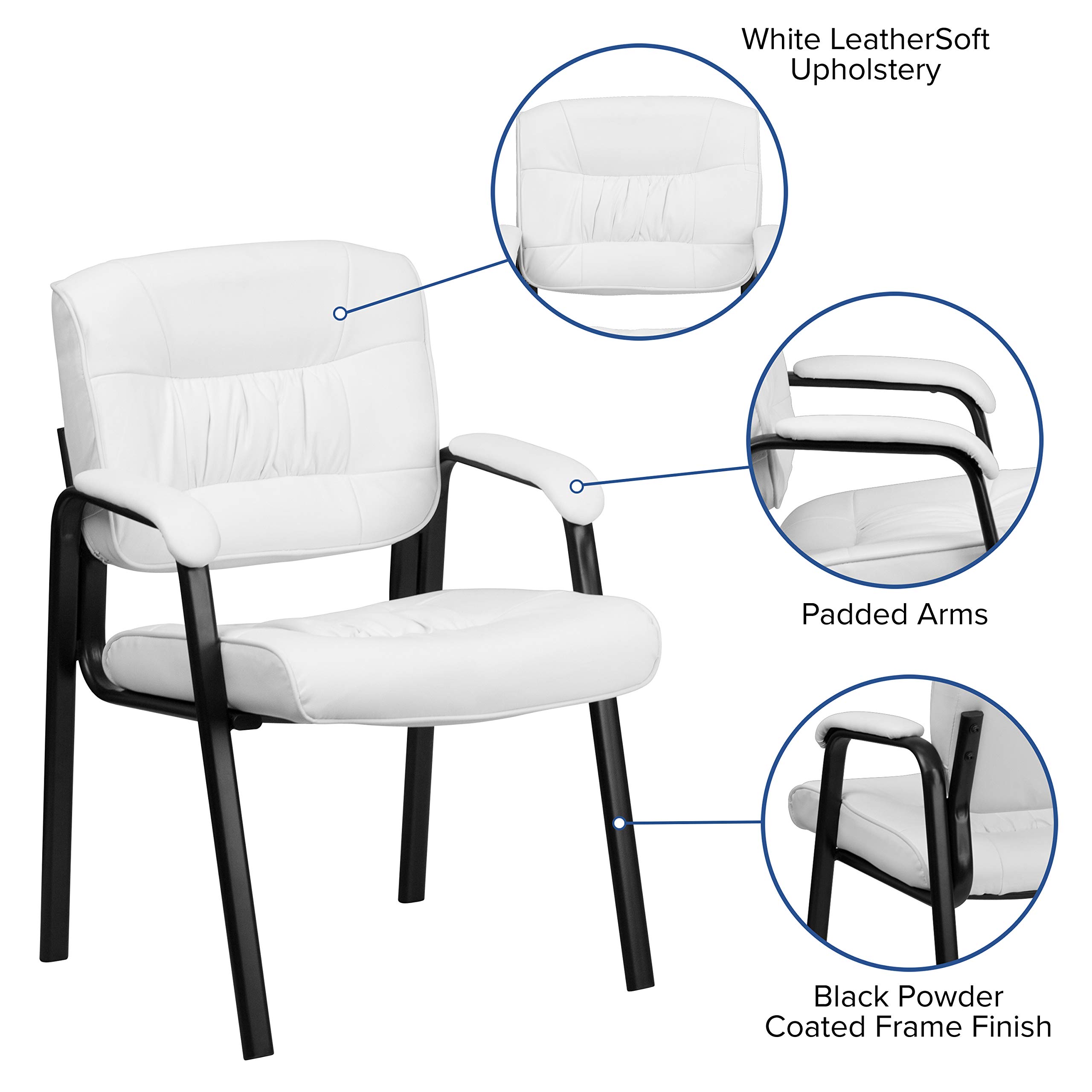 EMMA + OLIVER White LeatherSoft Executive Reception Chair with Black Metal Frame