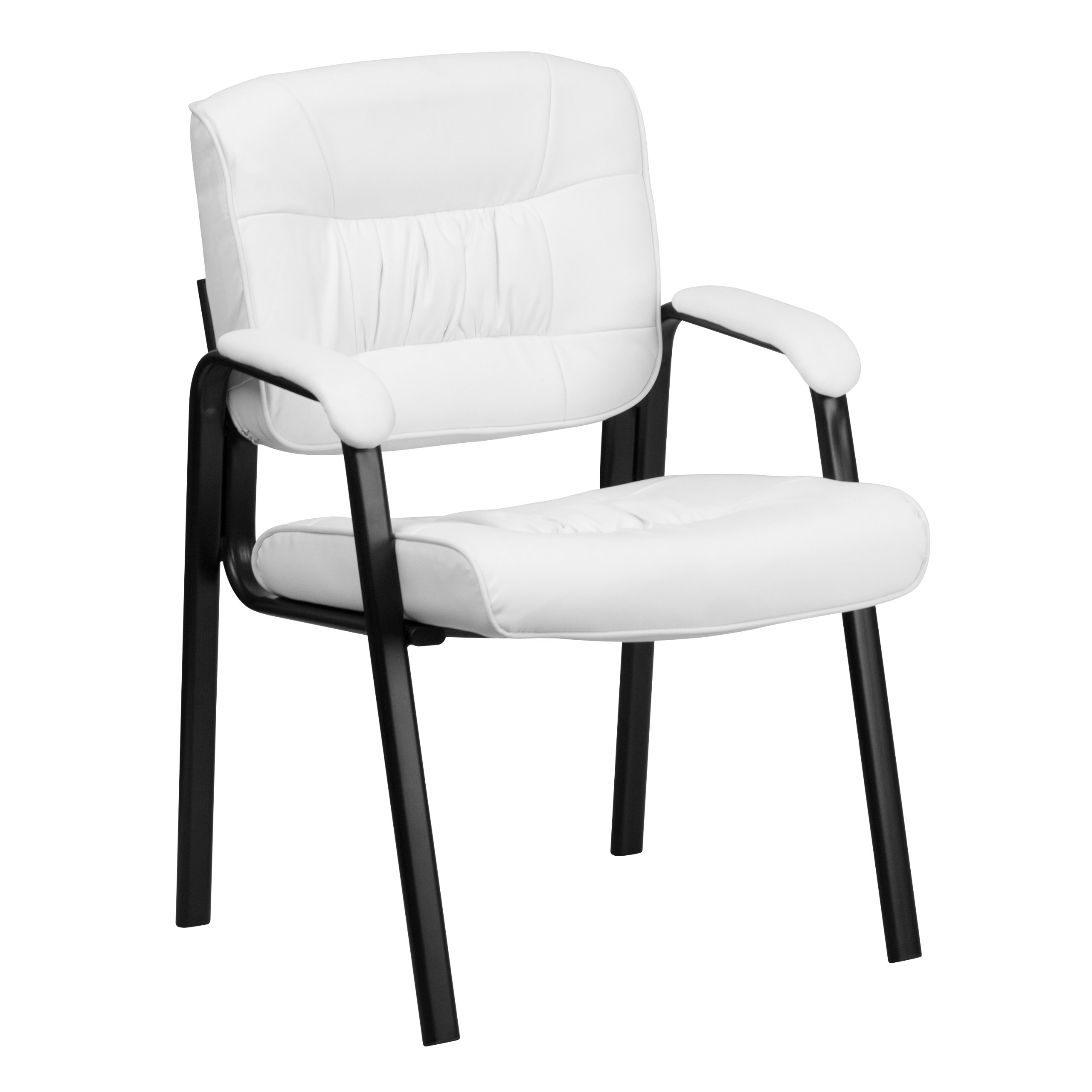 EMMA + OLIVER White LeatherSoft Executive Reception Chair with Black Metal Frame