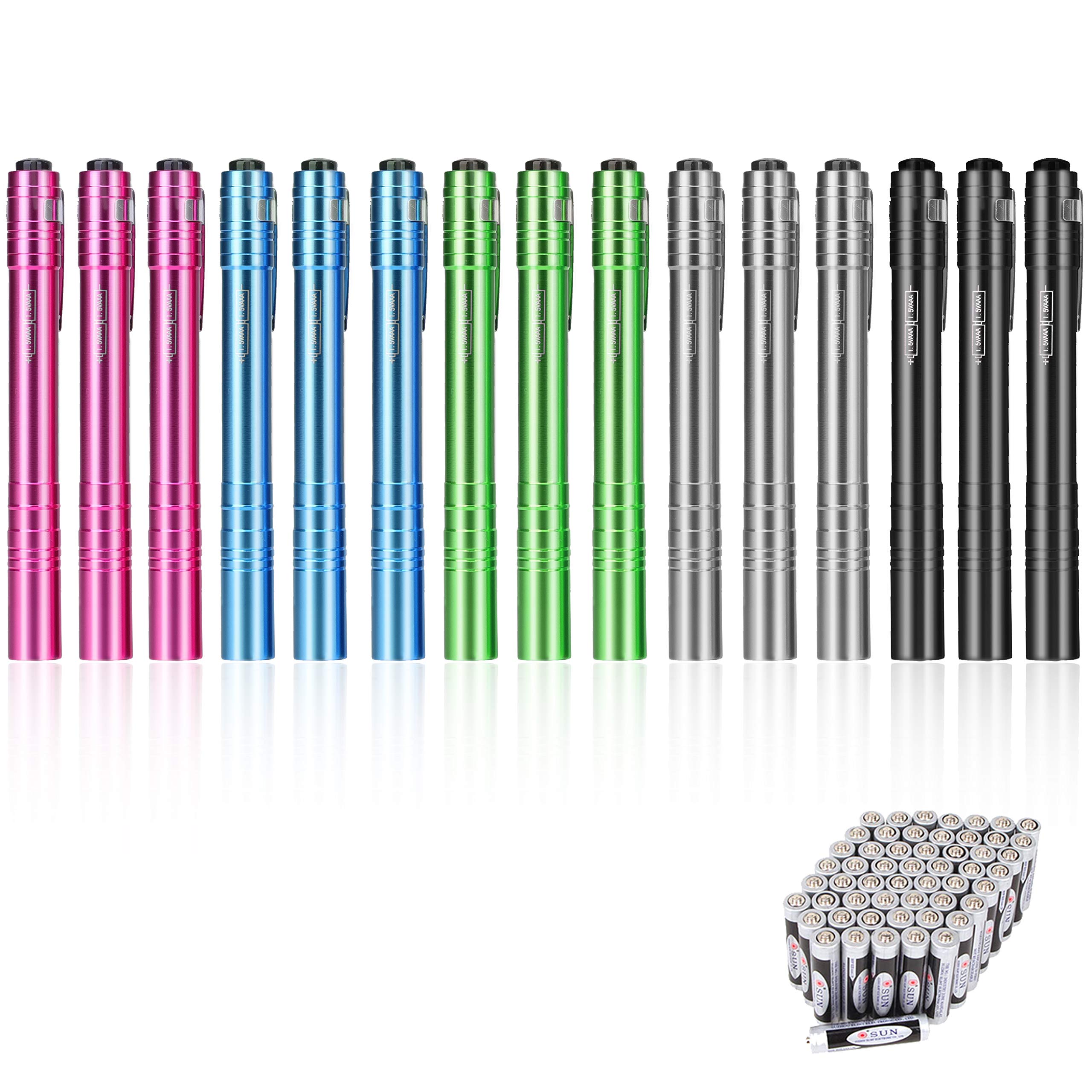 SEAMAGIC 15-Pack LED Penlight - Pocket Bulk Pen Light Flashlight with Clip, 30-Piece Dry Batteries Included, Mini Pen Light for Inspection, Repairing, Camping and Training Course (15-Pack)