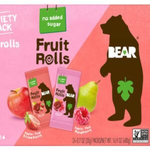 Bear Real Fruit Snack Rolls, Strawberry & Raspberry Variety Pack, 48 Roll (24pk, 2 rolls per Pack), Packaged with Bryant Desai Supplies Pen