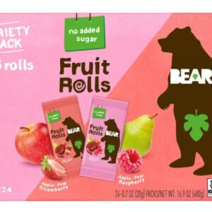 Bear Real Fruit Snack Rolls, Strawberry & Raspberry Variety Pack, 48 Roll (24pk, 2 rolls per Pack), Packaged with Bryant Desai Supplies Pen