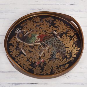 NOVICA Peacock Glass Hand Crafted Tray, Multicolor, Mystic Peacock'