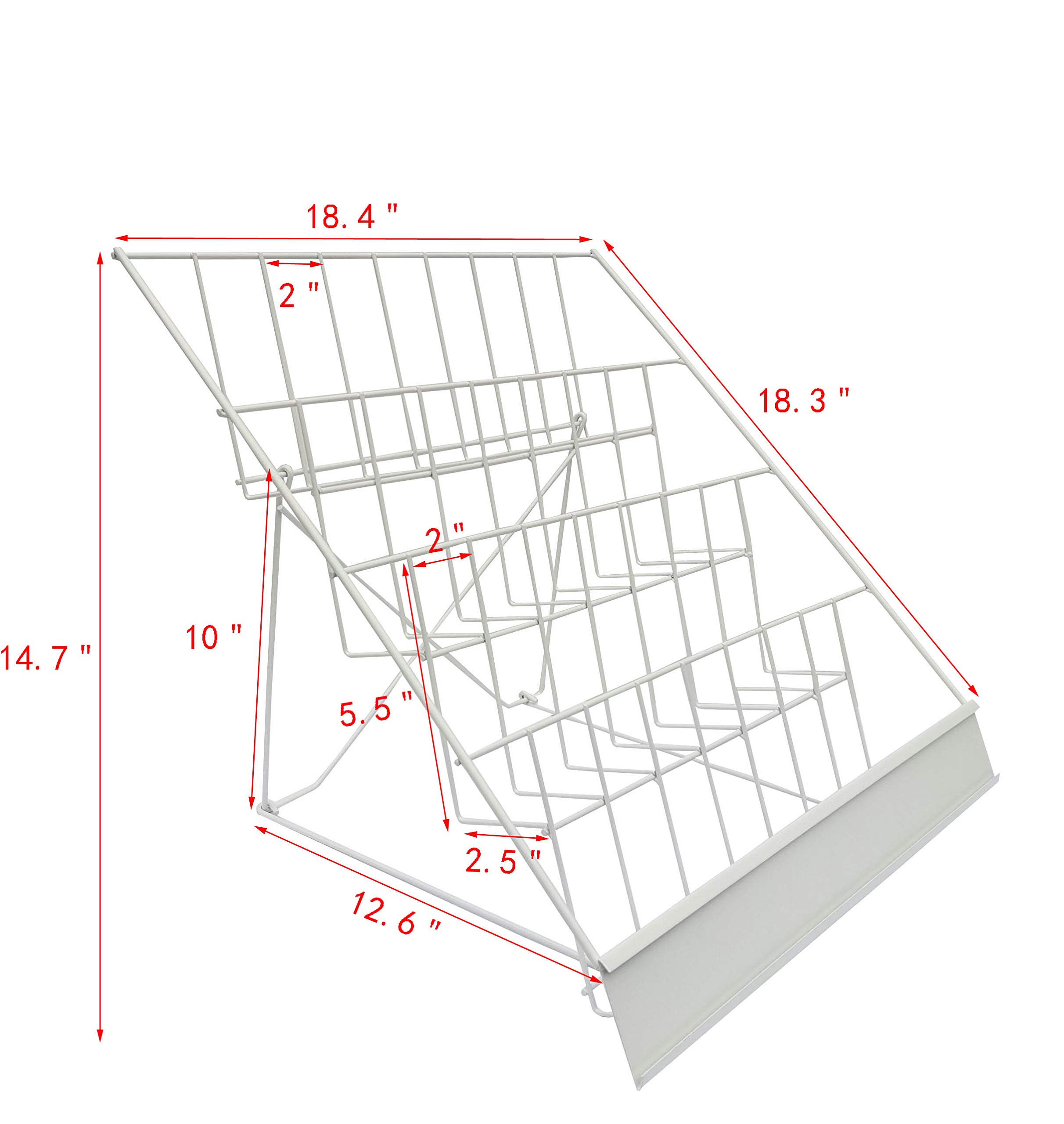 FixtureDisplays® 4-Tiered 18" Wire Display Rack Literature Brochure Magazine Stand Book Tabletop Rack, 2.5" Deep Open Shelves 11936-2WHITE