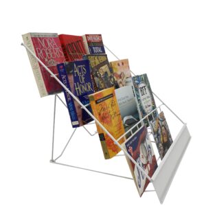 FixtureDisplays® 4-Tiered 18" Wire Display Rack Literature Brochure Magazine Stand Book Tabletop Rack, 2.5" Deep Open Shelves 11936-2WHITE