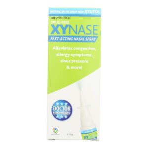 xynase® natural saline nasal spray with xylitol (0.75 fl oz) - gentle relief for congestion, allergies, and sinus pressure, safe for all ages