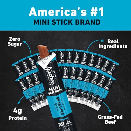 Original Mini Jerky Beef Sticks by Country Archer, 100% Grass-Fed, Gluten Free, High Protein Snacks, .5 Ounce, 28 Count