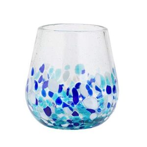 Amici Home Bahia Stemless Wine Glass | Set of 6 | Authentic Mexican Handmade Glassware | Blue and White Ombre | Wine Glasses for Red or White Wine, Cocktails | 16 Oz