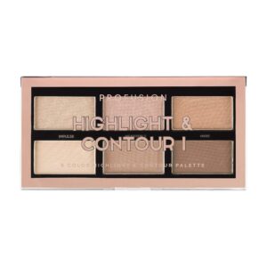 profusion cosmetics mini artistry highlight & contour i palette makeup kit, long lasting and soft powder formula - light medium