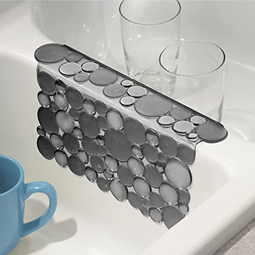 mDesign Decorative Plastic Kitchen Sink Saddle - Divided Sink Protector Mat, Place Over Middle Section - Quick Draining, Fun Bubble Design - Graphite Gray