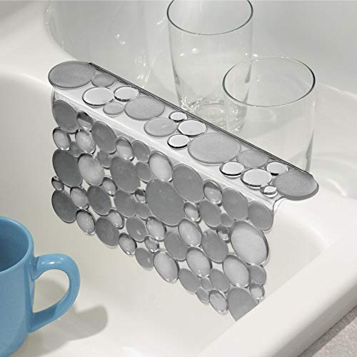 mDesign Decorative Plastic Kitchen Sink Saddle - Divided Sink Protector Mat, Place Over Middle Section - Quick Draining, Fun Bubble Design - Graphite Gray