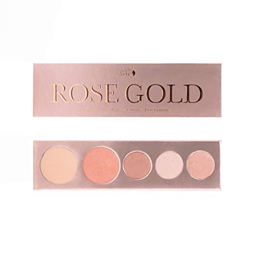 100% PURE Rose Gold Makeup Palette All in One Compact 3 Eyeshadow, Blush, Face Highlighter, Fruit Pigmented Natural Warm Metallic Shimmer for All Skin Types - Vegan (Glowy Rose Gold Metallics)