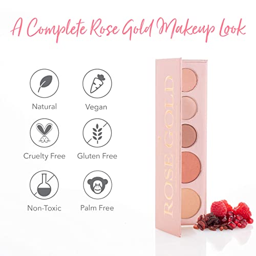 100% PURE Rose Gold Makeup Palette All in One Compact 3 Eyeshadow, Blush, Face Highlighter, Fruit Pigmented Natural Warm Metallic Shimmer for All Skin Types - Vegan (Glowy Rose Gold Metallics)