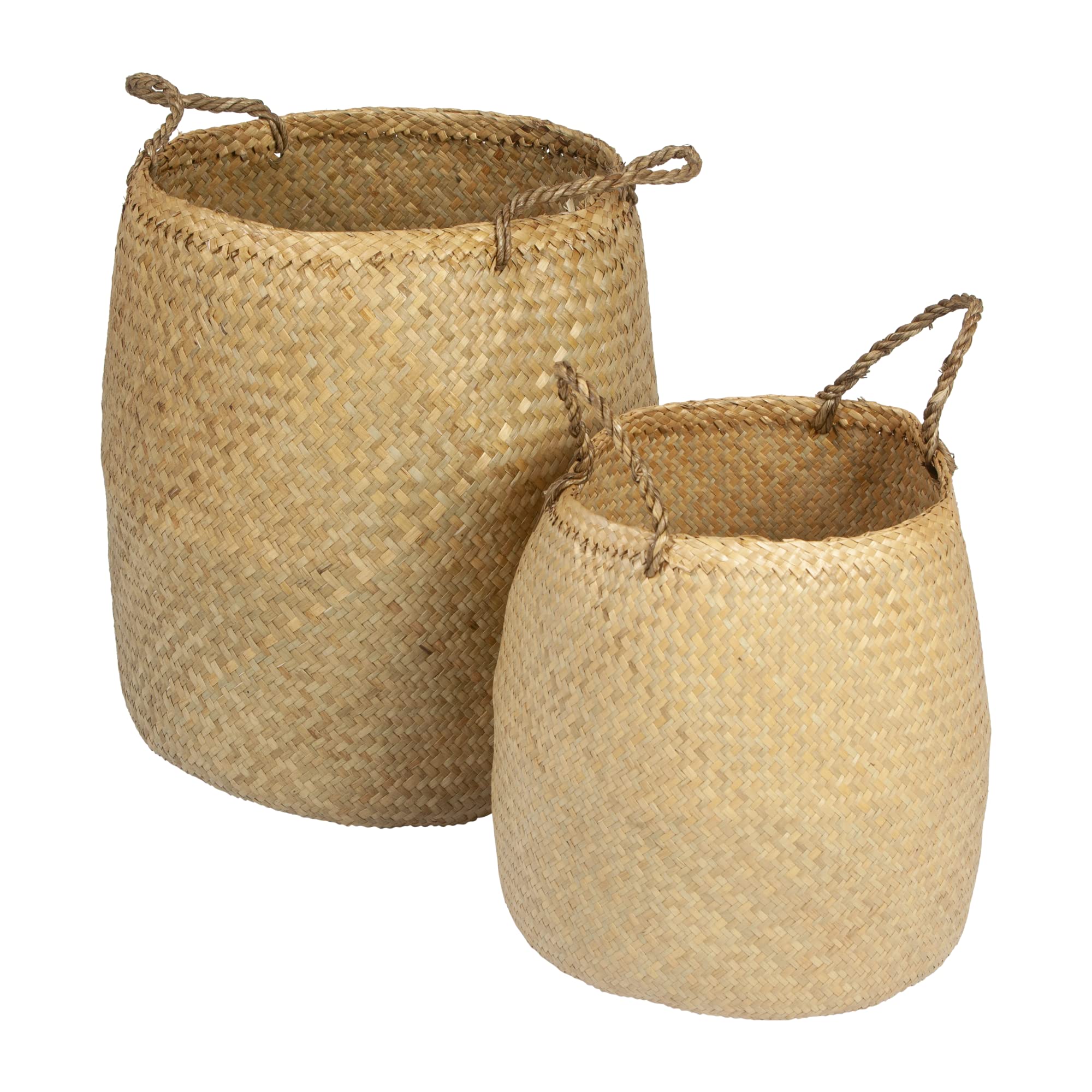 Creative Co-Op Beige Woven Seagrass Basket with Handles (Set of 2 Sizes)