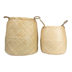 Creative Co-Op Beige Woven Seagrass Basket with Handles (Set of 2 Sizes)