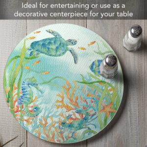 CounterArt Sea Life Serenade 4mm Heat Tolerant Tempered Glass Lazy Susan Turntable 13" Diameter Cake Plate Condiment Caddy Pizza Server