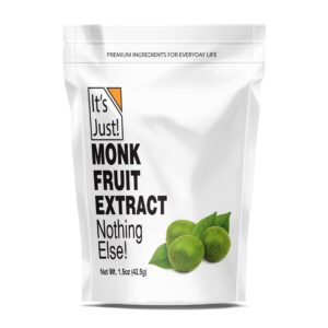 it's just! - 100% monkfruit extract powder, keto friendly sweetener, monk fruit, sugar-free, non-gmo, non-glycemic (25% mogroside v, 1.5oz / 42g)