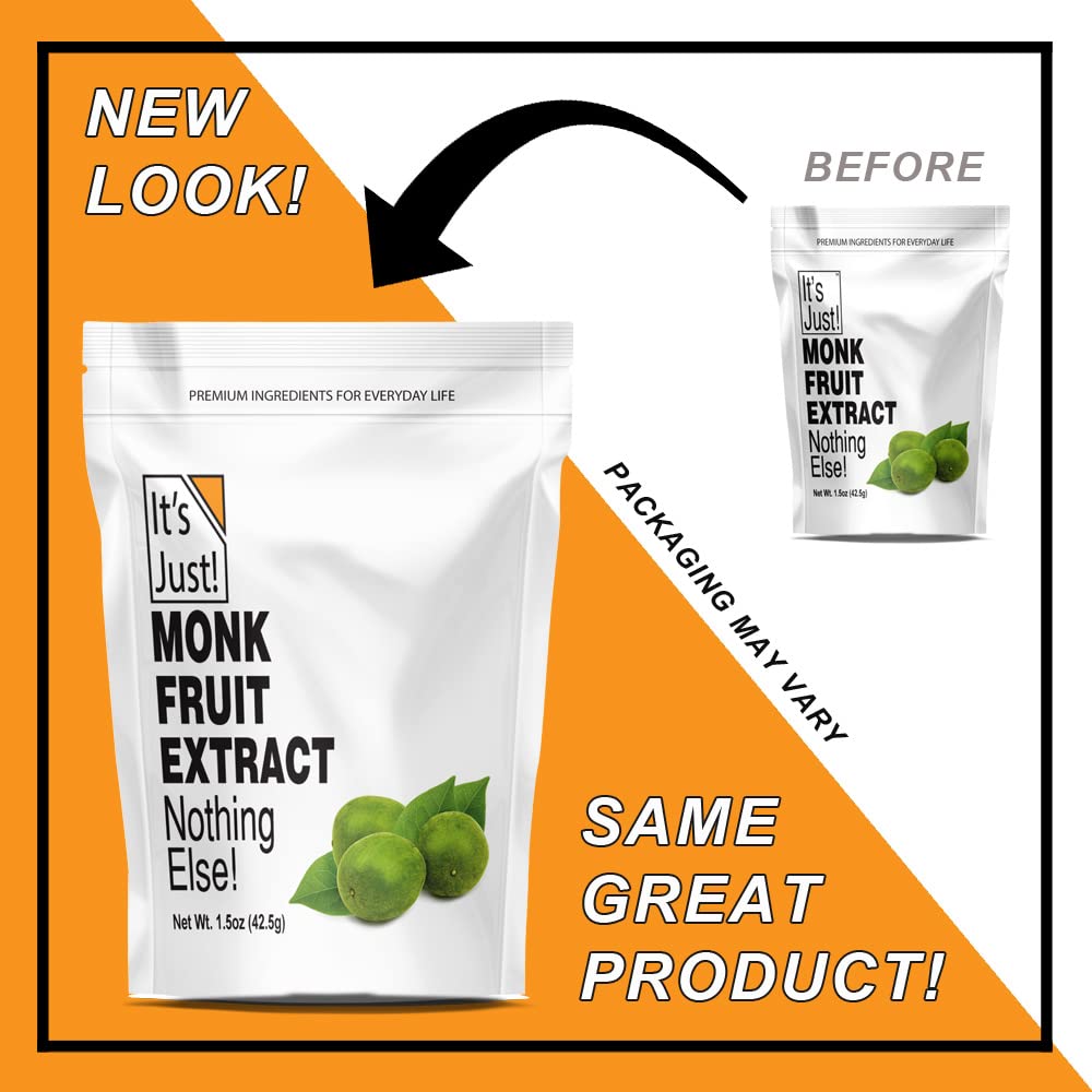 It's Just! - 100% Monkfruit Extract Powder, Keto Friendly Sweetener, Monk Fruit, Sugar-Free, Non-GMO, Non-Glycemic (25% Mogroside V, 1.5oz / 42g)