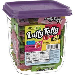 laffy taffy candy, assorted fruit flavored taffy candy, sour apple, cherry, strawberry & banana flavors (145 pieces)