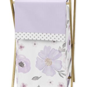 Sweet Jojo Designs Lavender Purple, Pink, Grey and White Baby Kid Clothes Laundry Hamper for Watercolor Floral Collection - Rose Flower