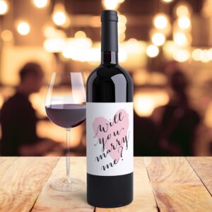 Ritzy Rose Proposal Wine Label Will You Marry Me Weatherproof Sticker for Wine Bottle Label Peel and Stick Engagement Ideas Romantic Engagement Wine Present | Script Heart Proposing Prop