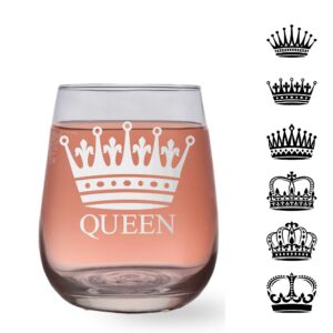 royalty crown king queen 21oz stemless wine glass (one) w/free customization